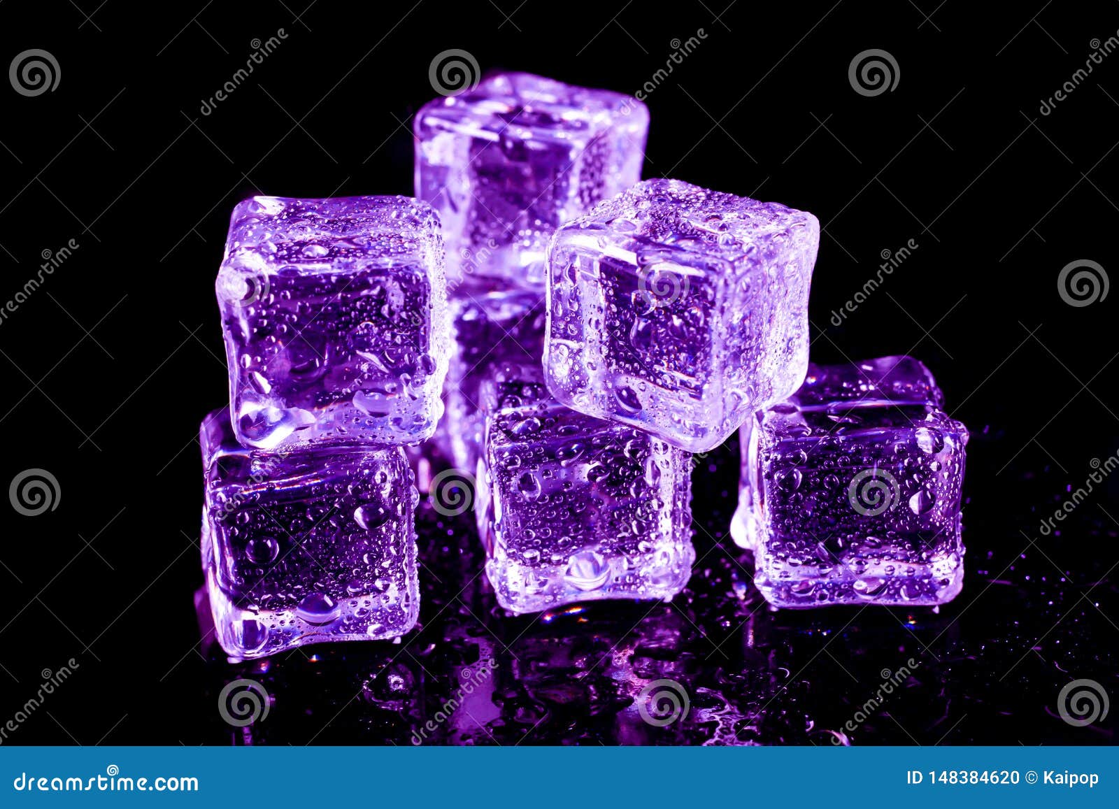 Purple Ice Cubes on a Black Table Stock Photo - Image of frost, crystal ...