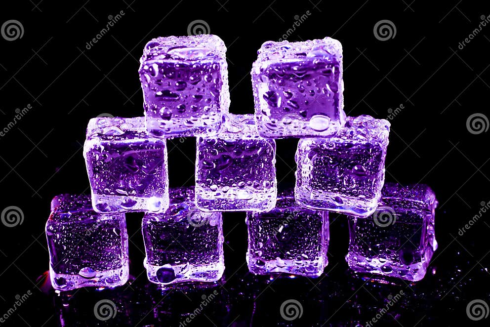 Purple Ice Cubes on a Black Table Stock Photo - Image of reflection ...