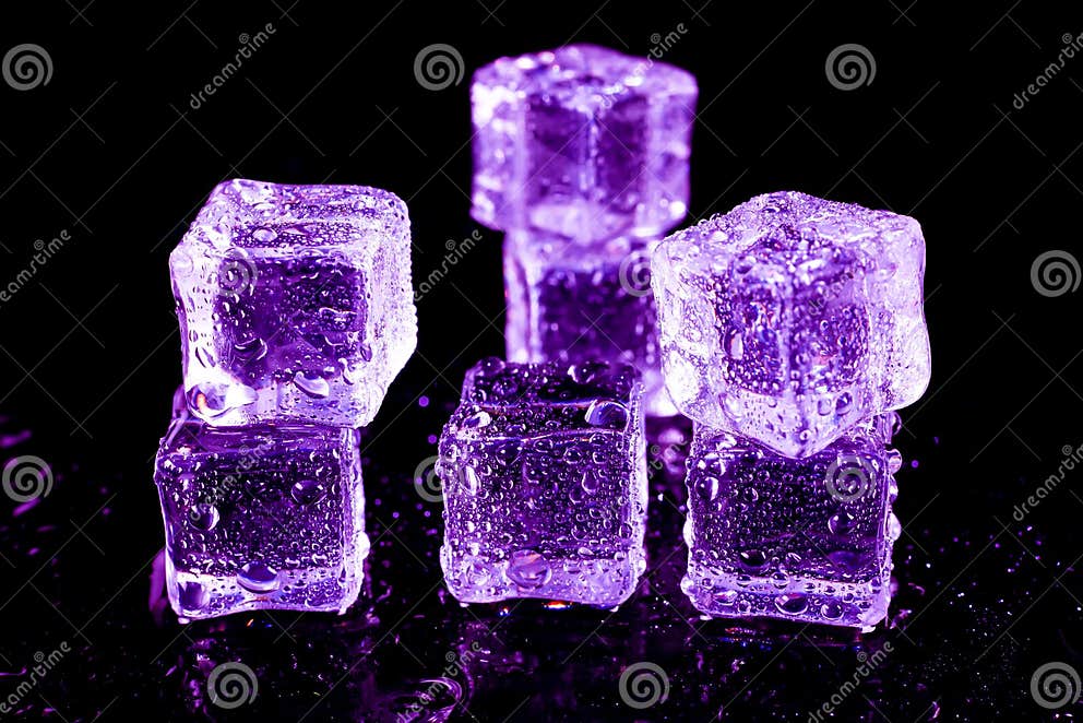 Purple Ice Cubes on a Black Table Stock Image - Image of path, green ...