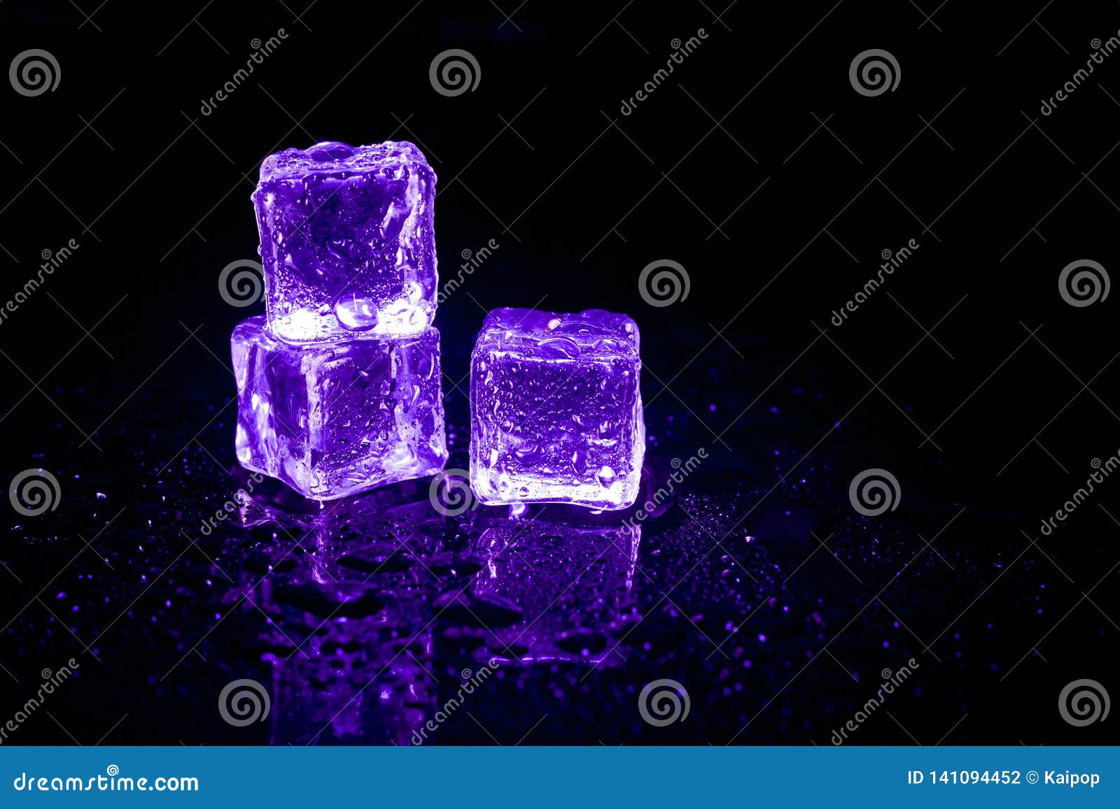 Purple Ice Cubes Reflection on Black Table Background Stock Photo ...
