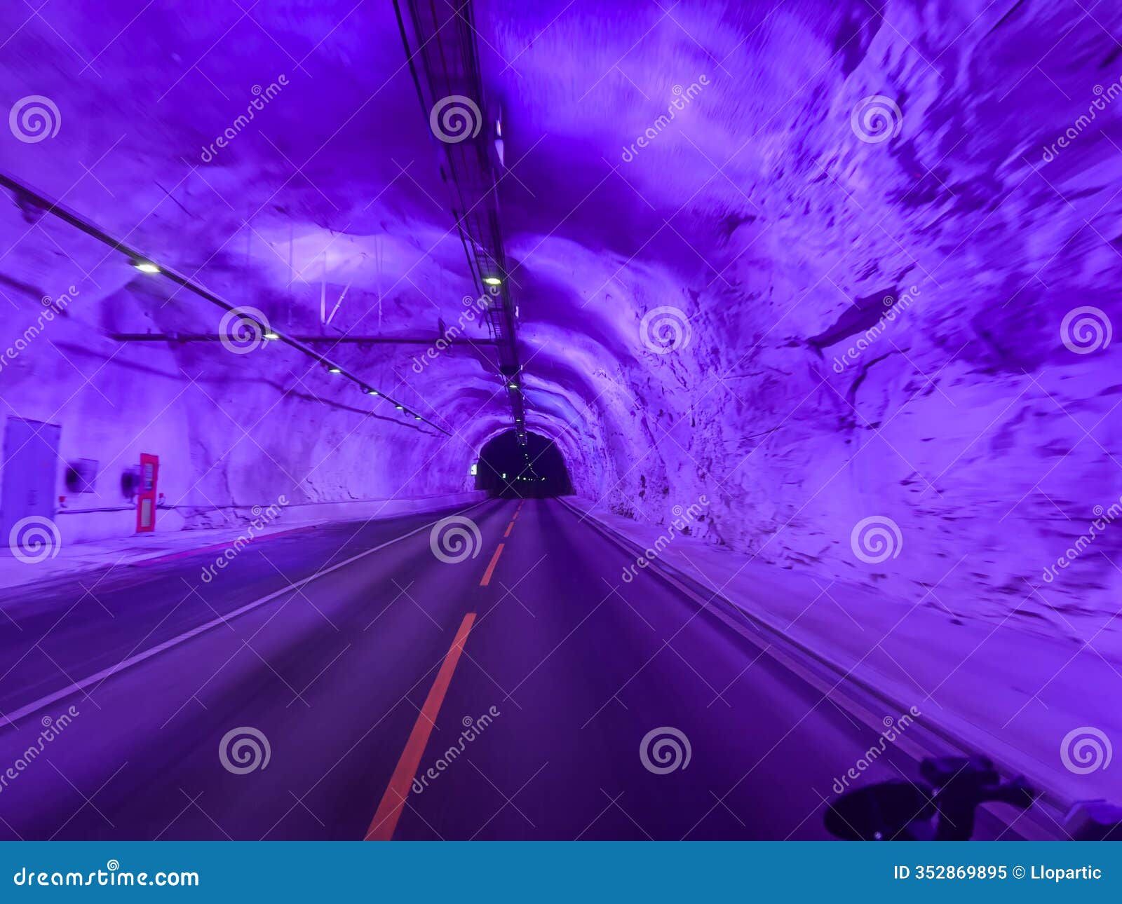 Laerdal Tunnel, Norway. Road On Illuminated Tunnel In Norwegian ...