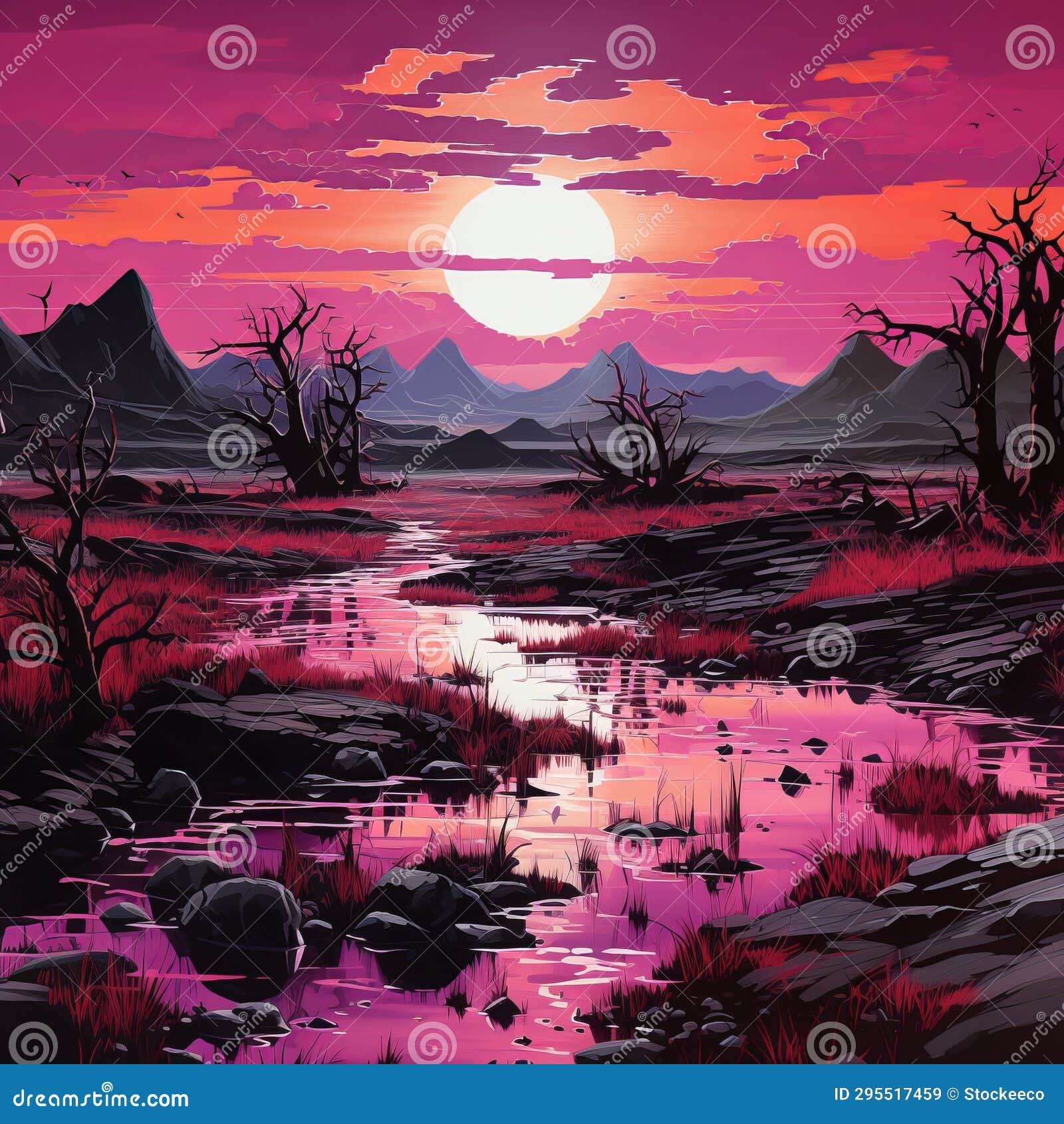 Purple Landscape at Sunset: a Post-apocalyptic Sublime Wilderness Stock ...