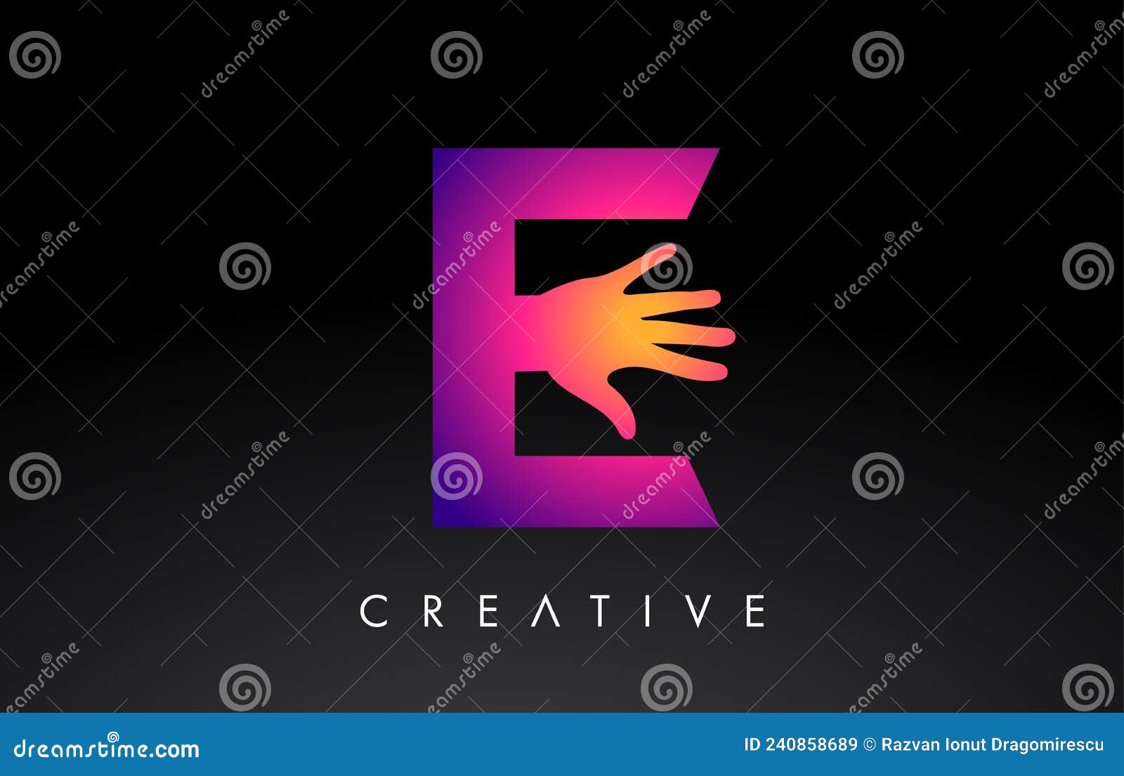 Purple Letter E Logo with Hand Silhouette Vector Icon Illustration ...