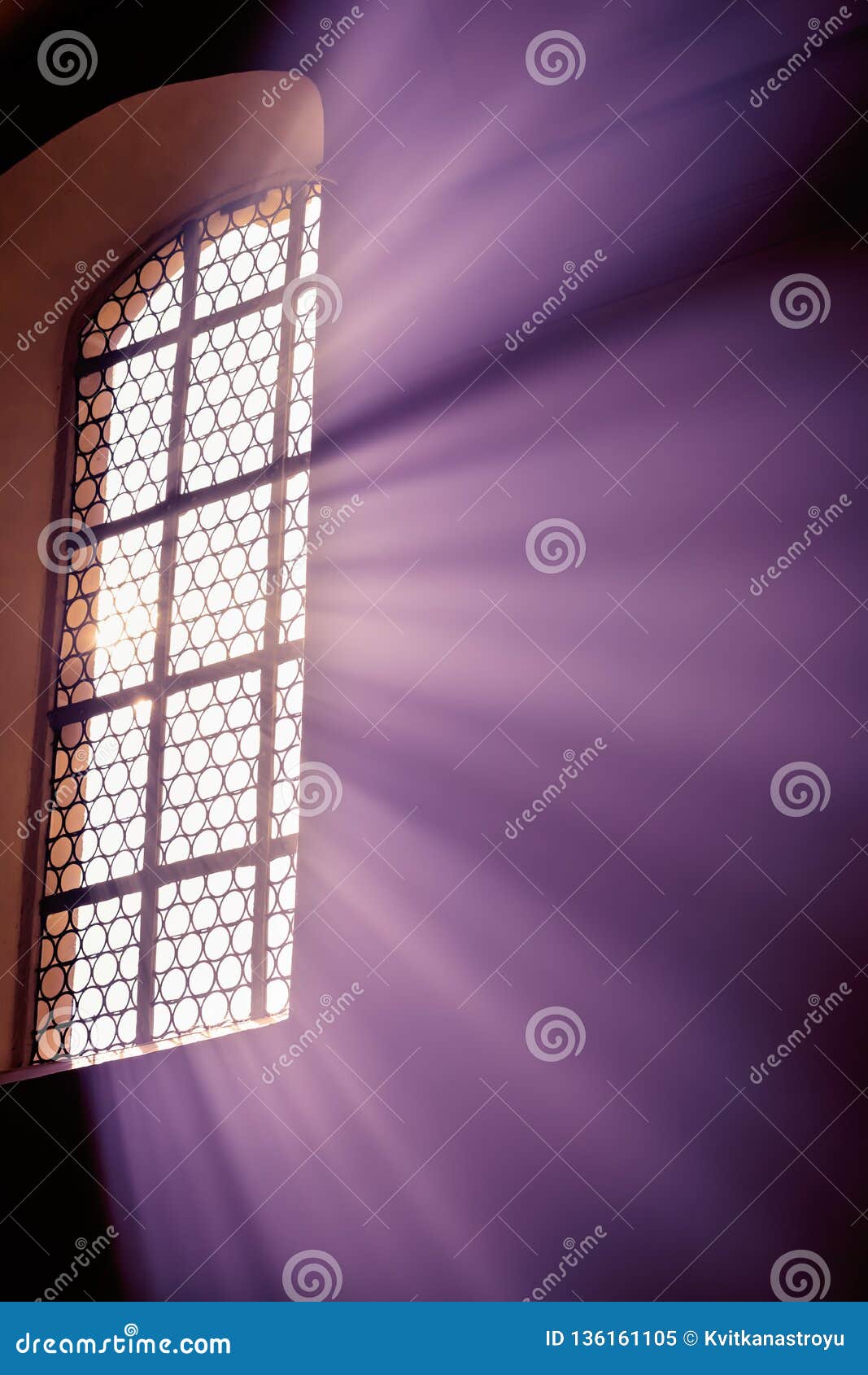 Purple Light Rays through the Black Window Stock Image - Image of ...