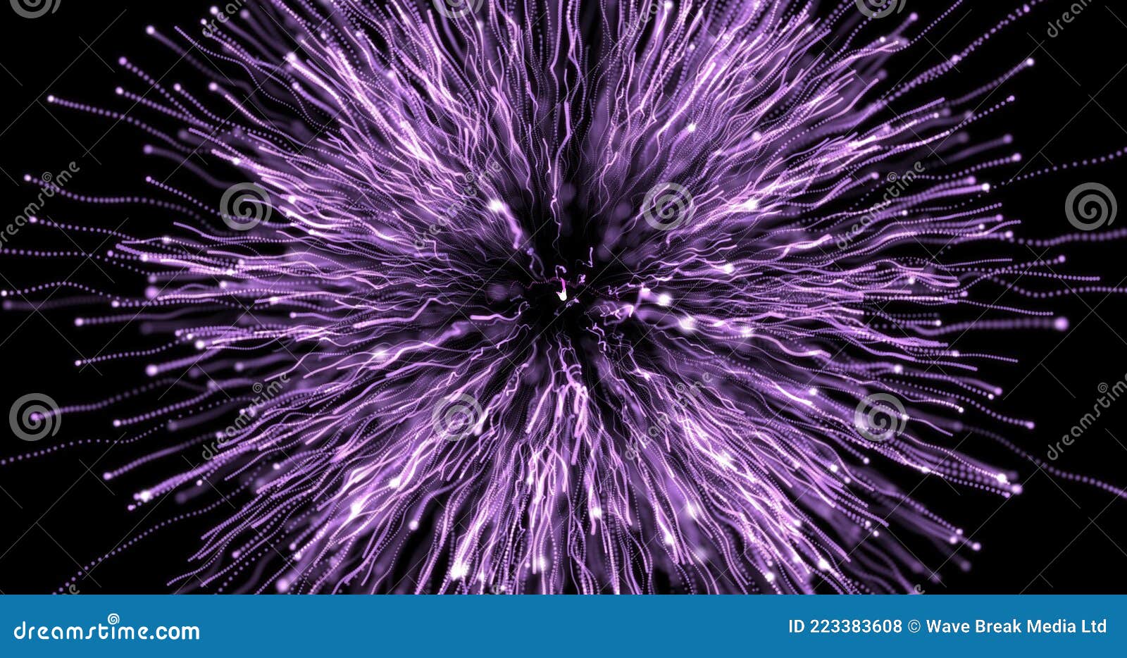 Purple Light Trails Exploding Against Black Background Stock ...