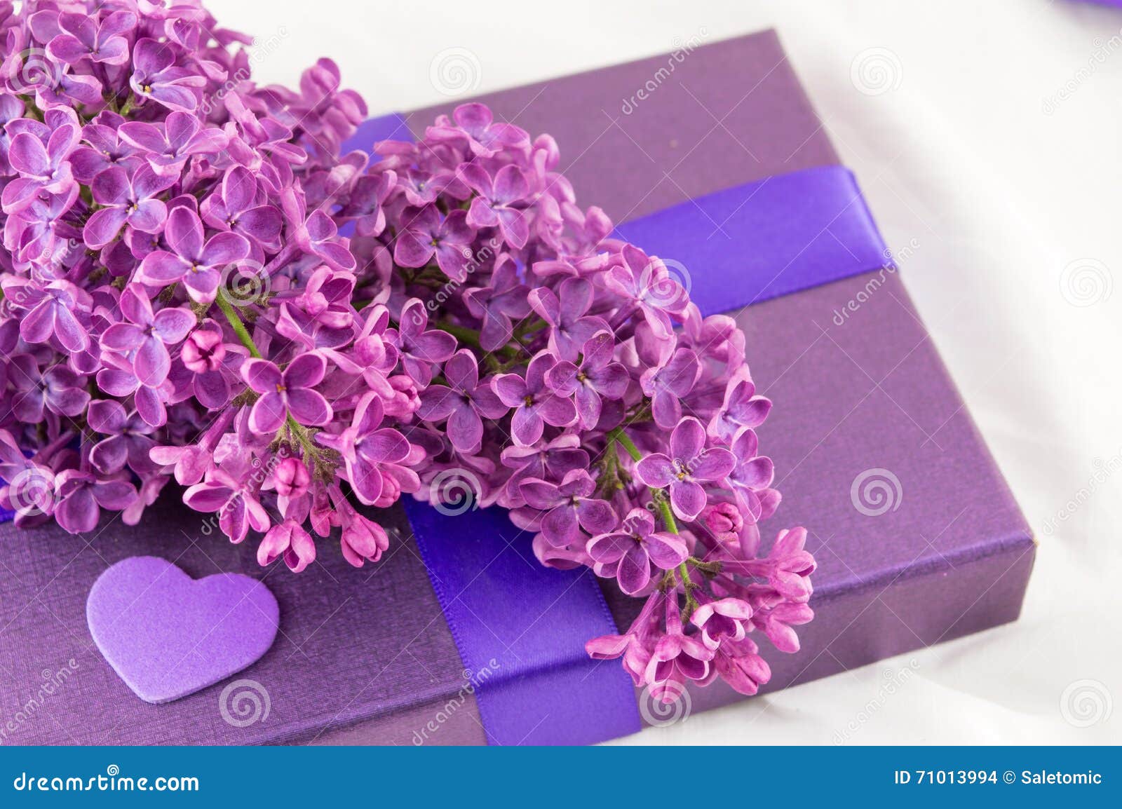 Purple Lilac Flowers on a Present Box Stock Photo - Image of season ...