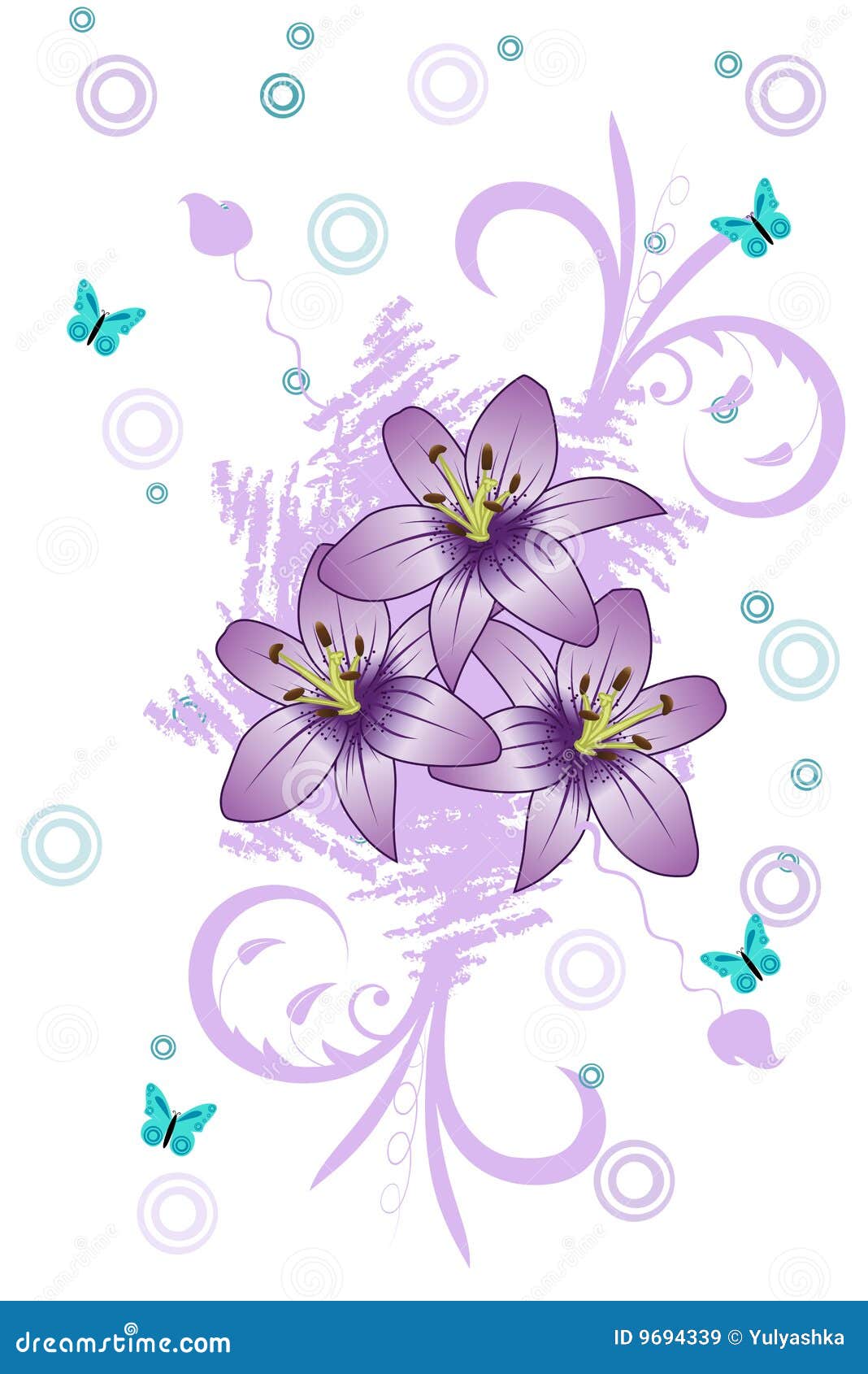 Purple Lily Vector Illustration In Line Art Style Royalty-Free Cartoon ...