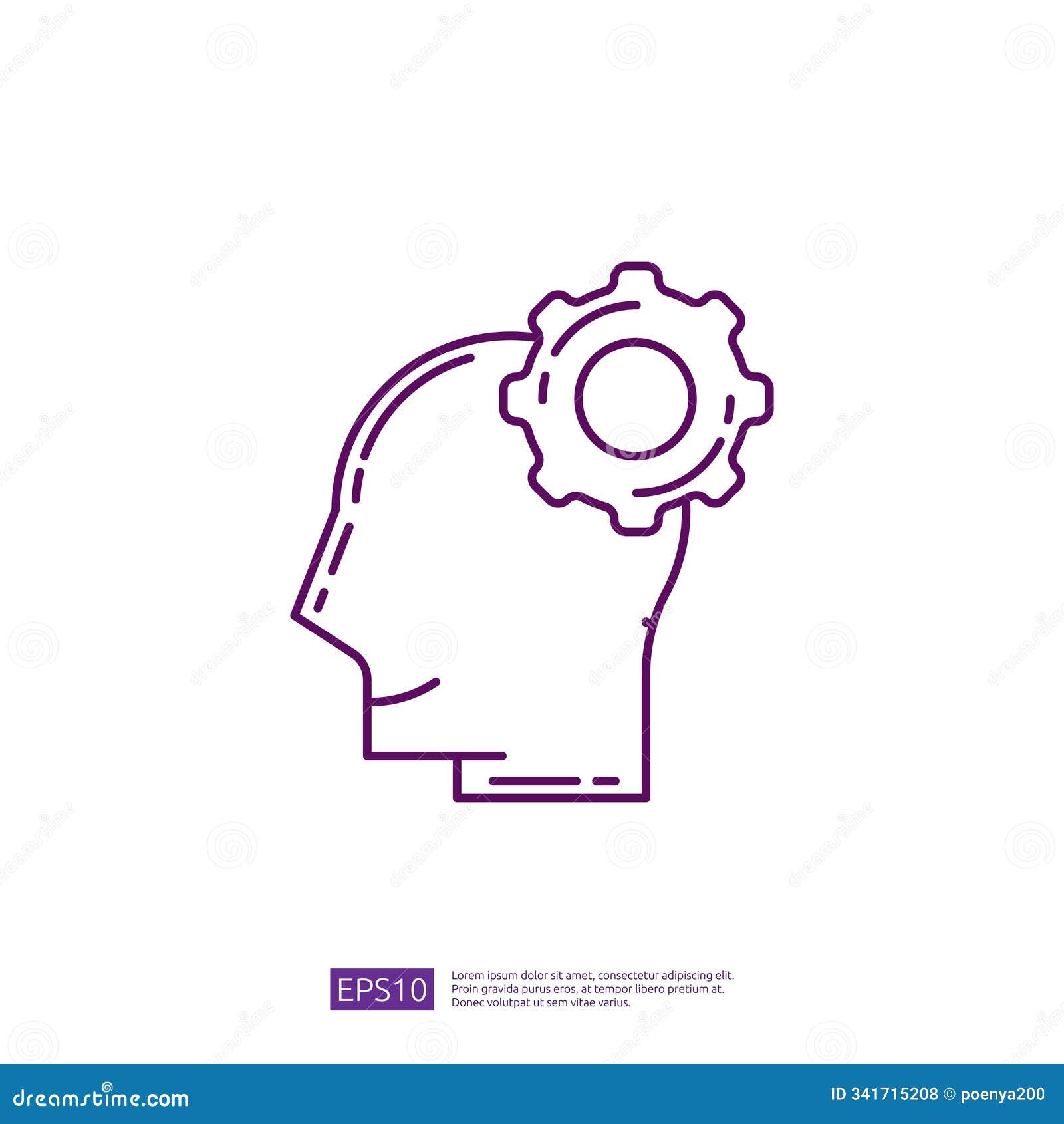 Purple Line Icon of a Human Head with a Gear on Top Representing ...