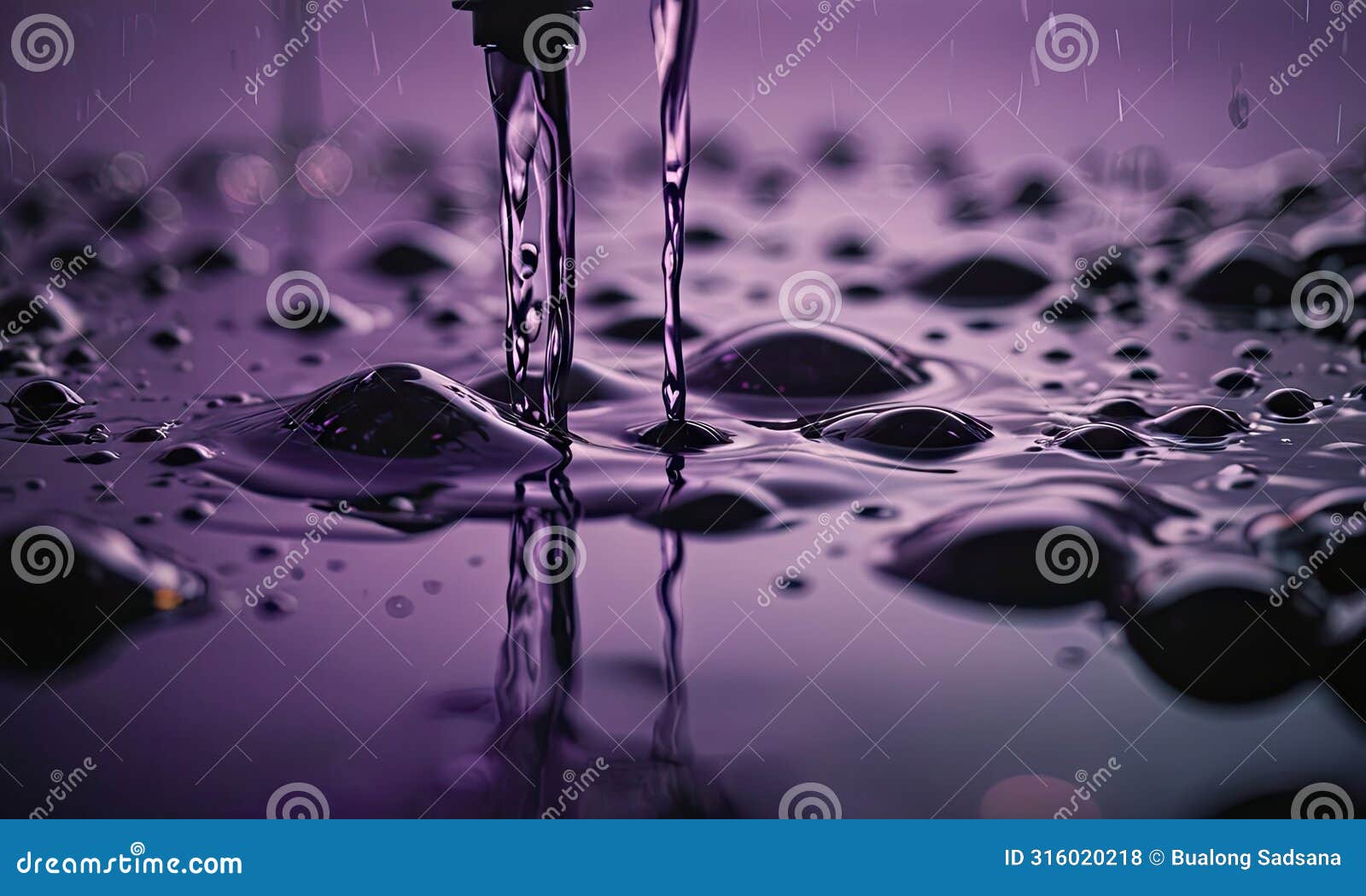 A Purple Liquid is Dripping Down a Surface, with a Few Drops of Water ...