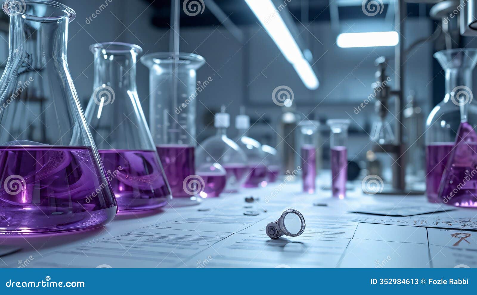 Purple Liquid in Erlenmeyer Flasks Science Lab Good Resolution Stock ...
