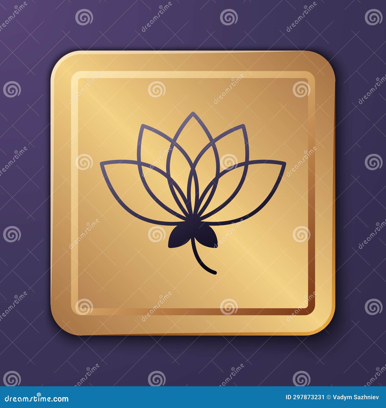 Purple Lotus Flower Icon Isolated on Purple Background. Gold Square ...