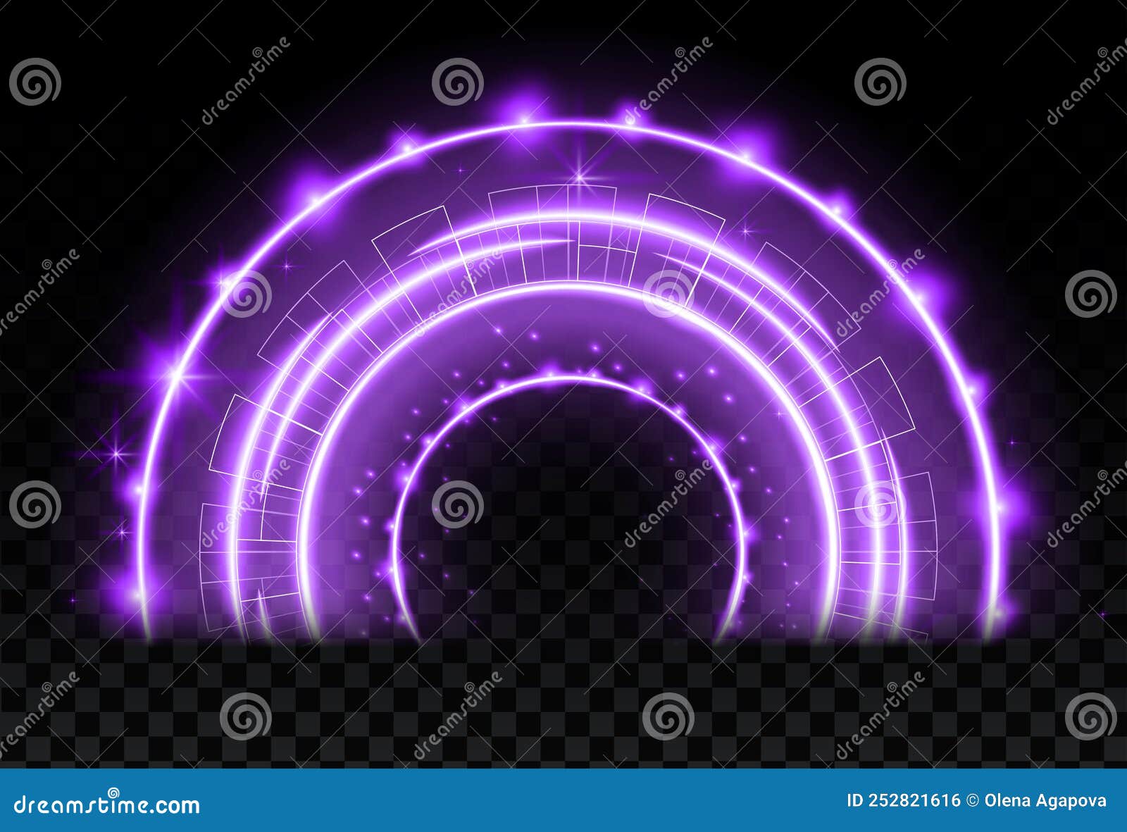 Purple Magic Arc. Abstract Magic Light Effect. Luminous Neon Arch Lines ...