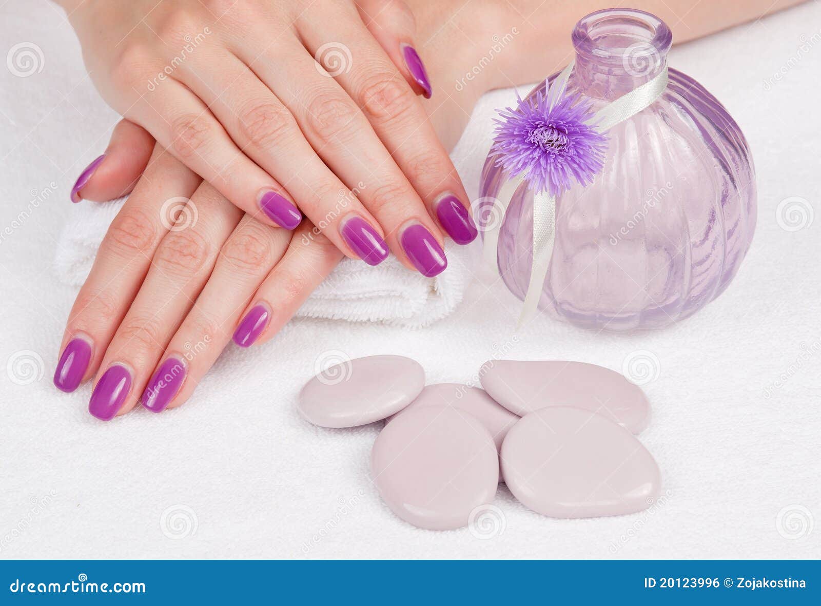 Purple Manicure, Stones and Vase Stock Photo - Image of female ...