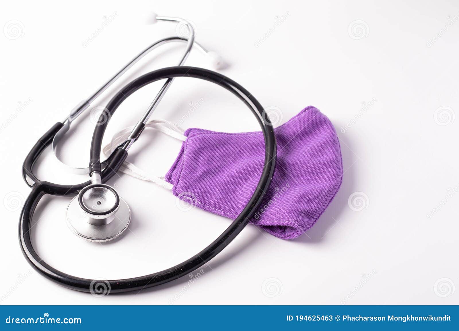 Purple Medical Mask with Stethoscope on White Background Stock Image ...