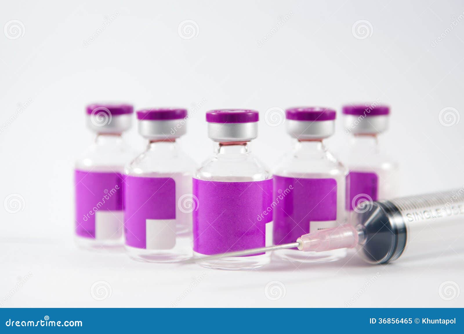 Purple Medicine Injection Vial and Disposable Injection Syringe Stock ...