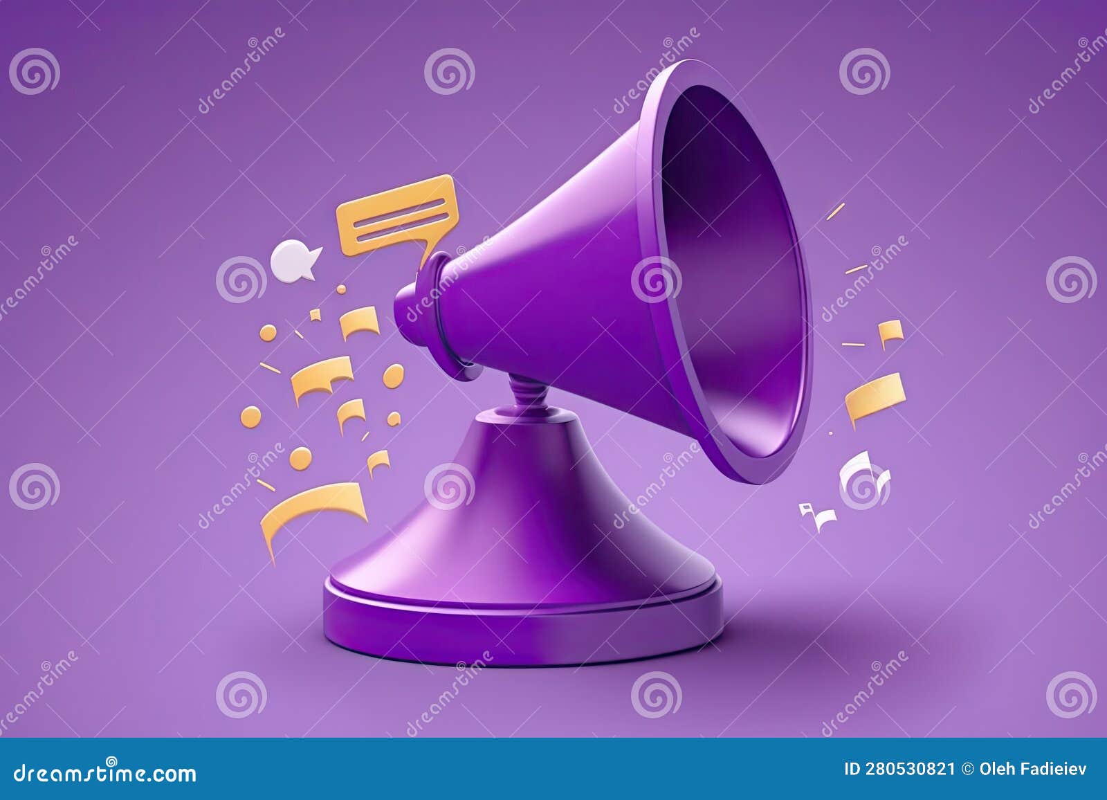Purple Megaphone with Speech Bubbles on Purple Background Stock ...