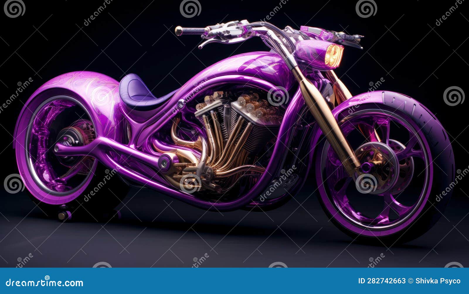 A Purple Motorcycle Powered by Plasma on Black Background Stock ...