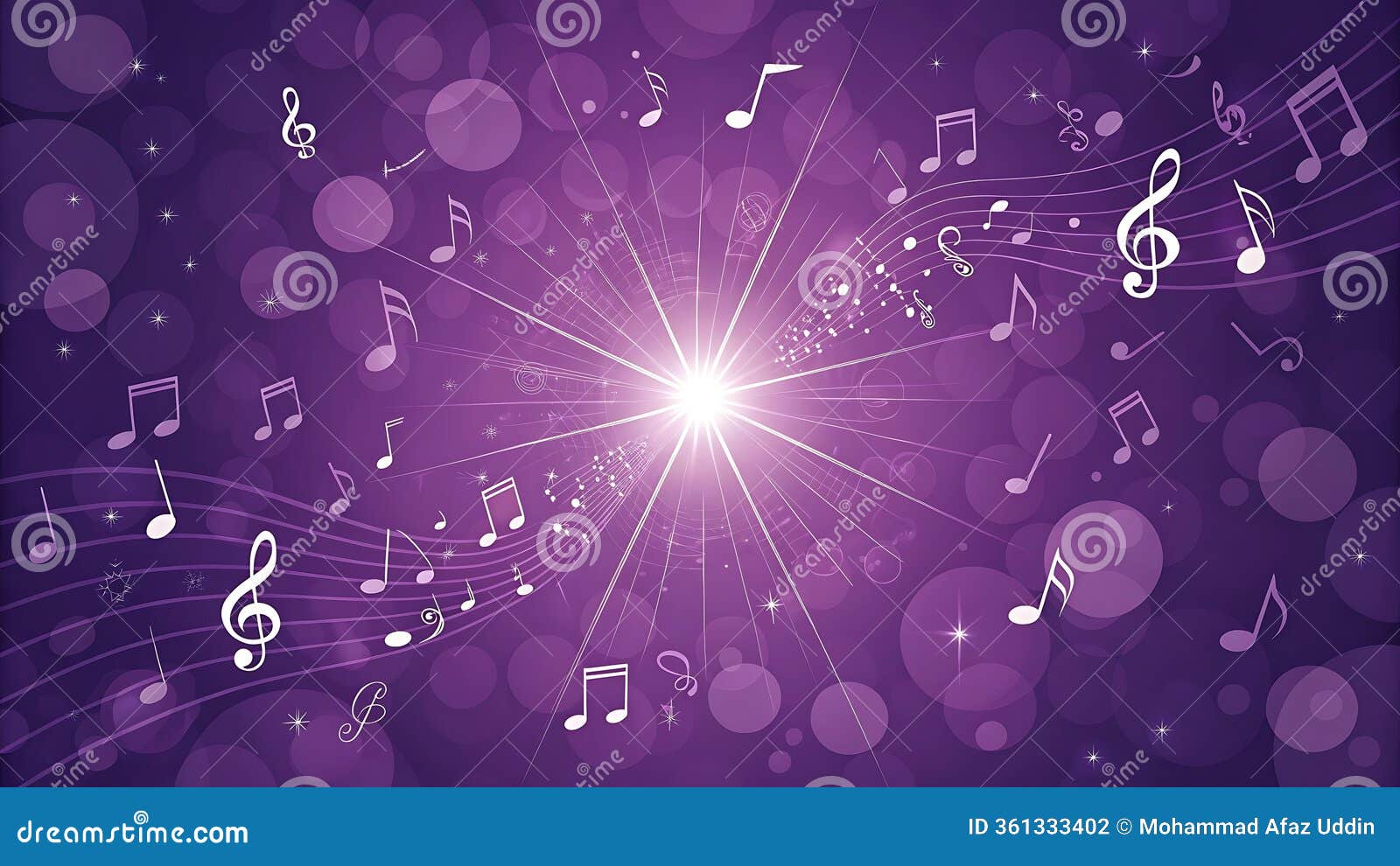 Purple Musical Notes Background With Sparkling Burst Of Light And ...