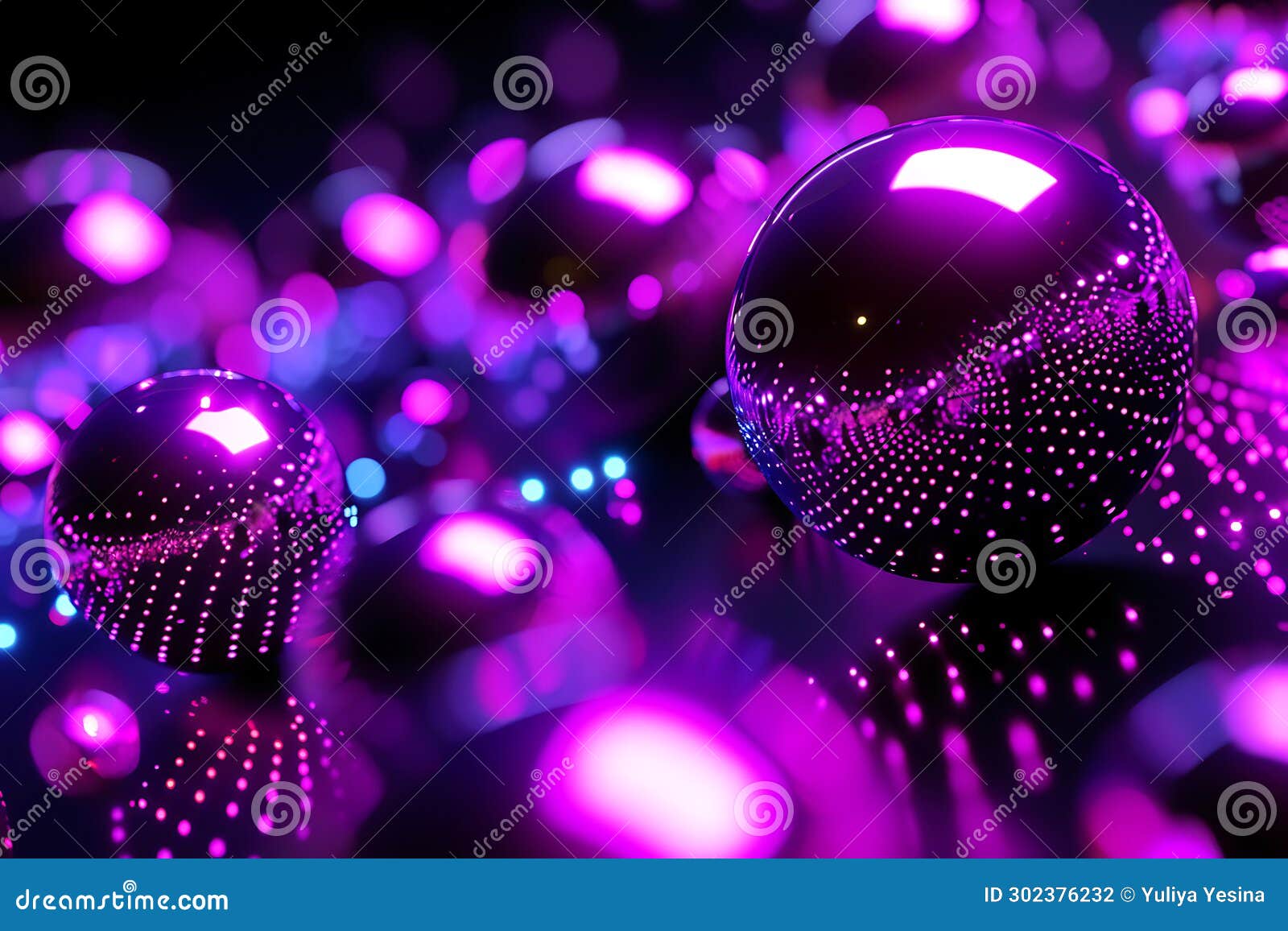Purple Neon Dot Patterns on Reflective Spheres Stock Photo - Image of ...