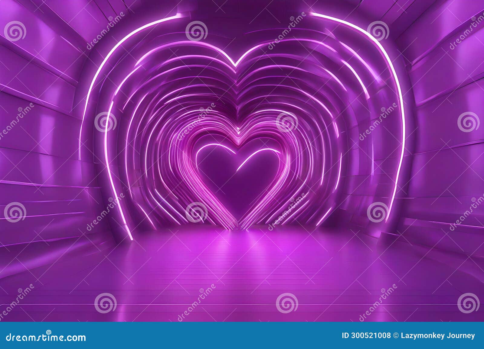 Purple Neon Heart Shape in Perspective Tunnel Background Stock ...