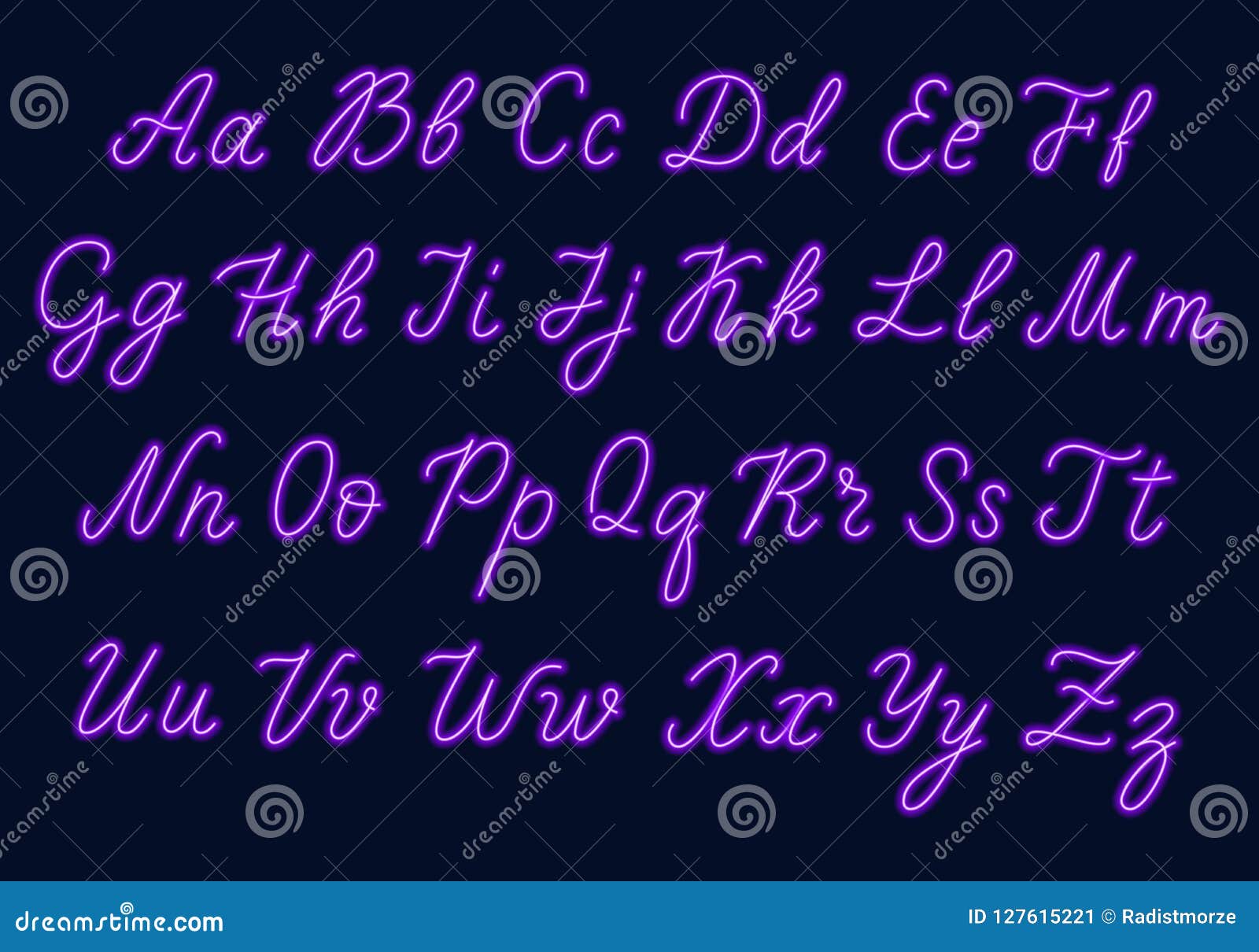 Purple Neon Script. Uppercase and Lowercase Letters. Stock Vector ...