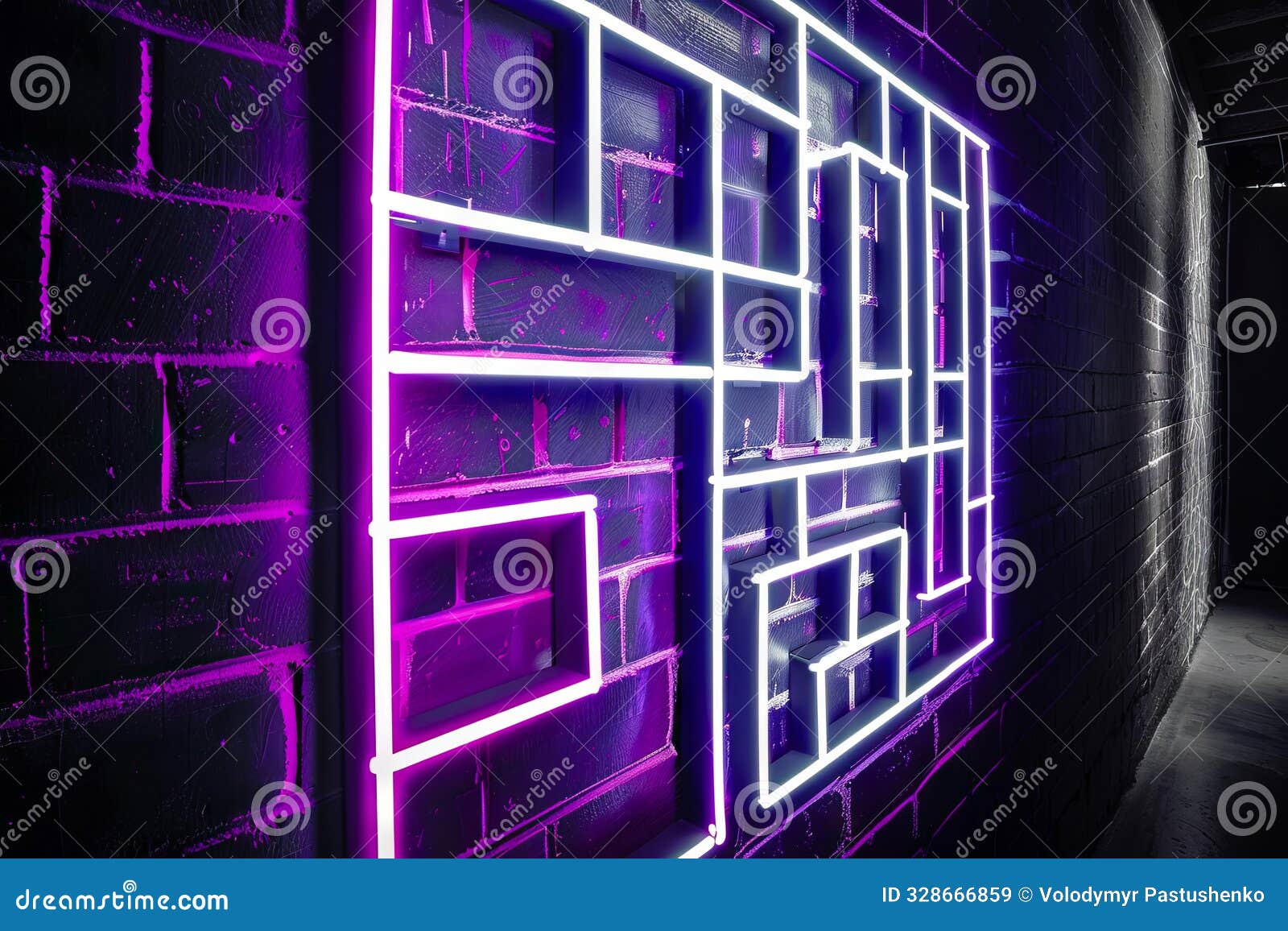 A Purple Neon Sign on a Brick Wall in a Dark Room Stock Image - Image ...