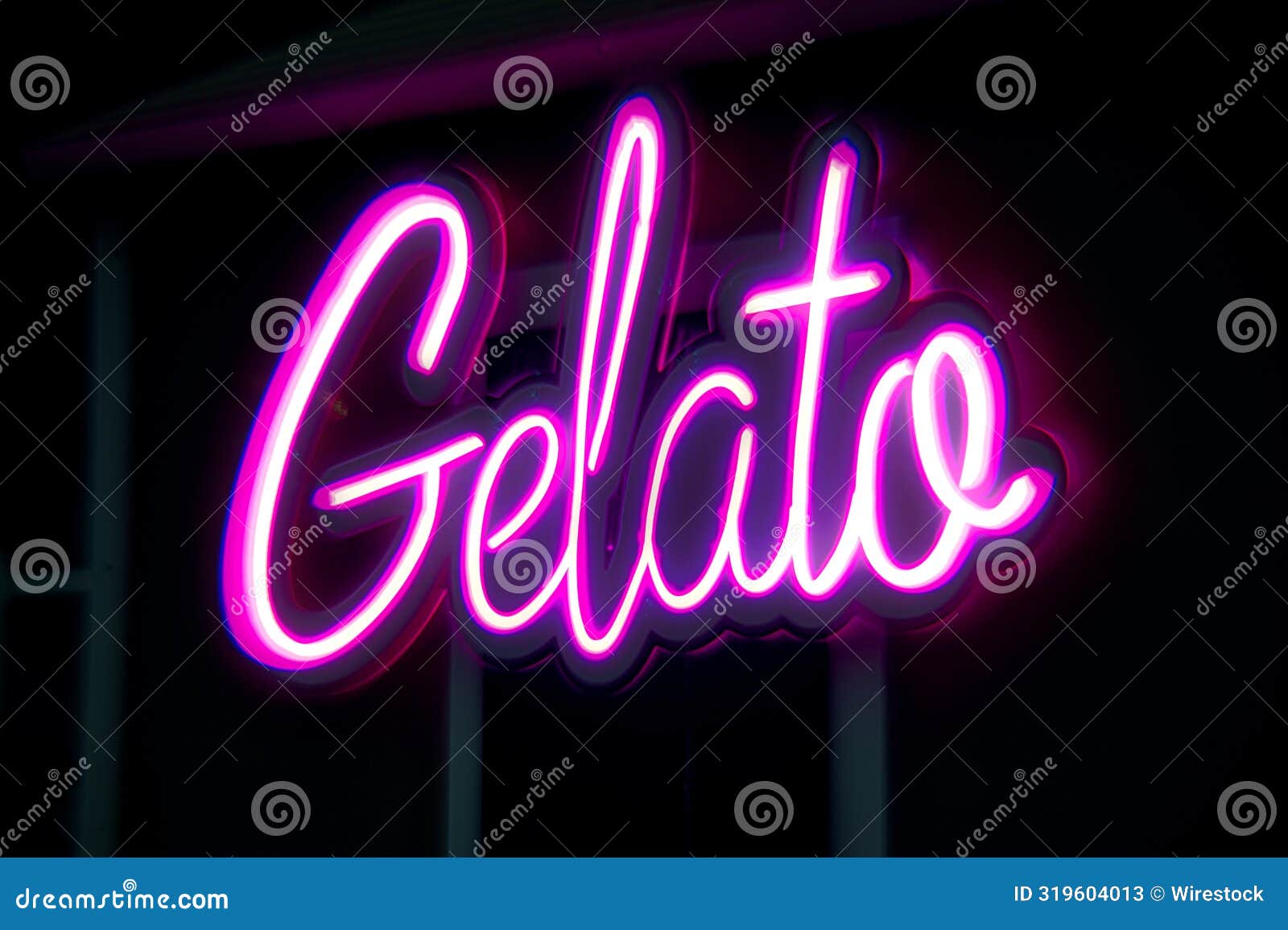 Purple Neon Sign Hanging on Building Stock Image - Image of light ...