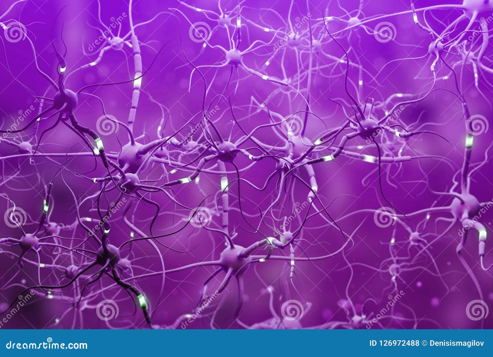 Purple Neurons with Glowing Segments Over Purple Stock Illustration ...