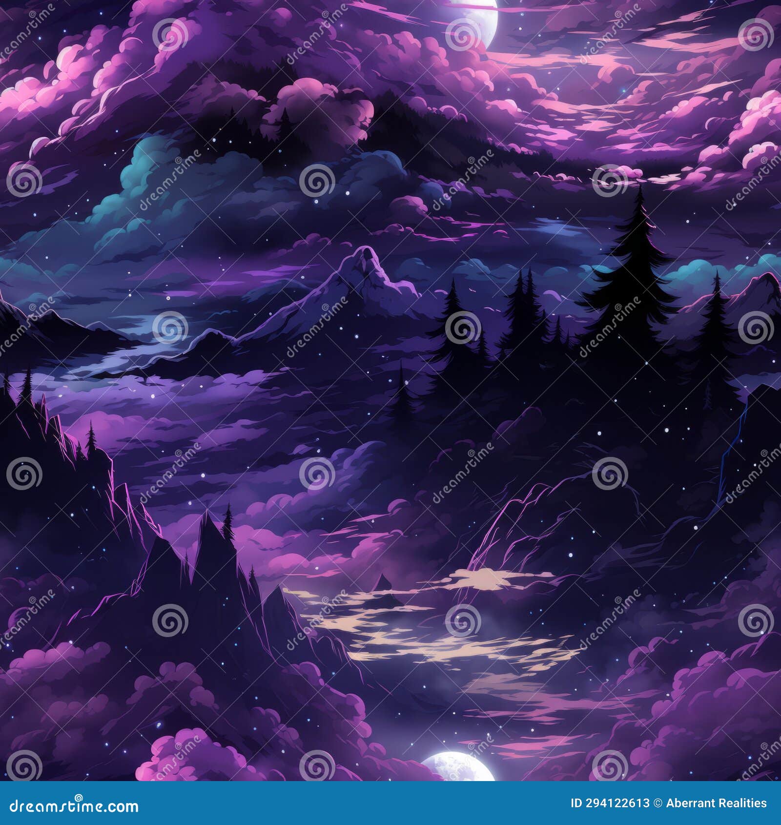 A Purple Night Sky with Clouds and Trees Stock Image - Image of scene ...