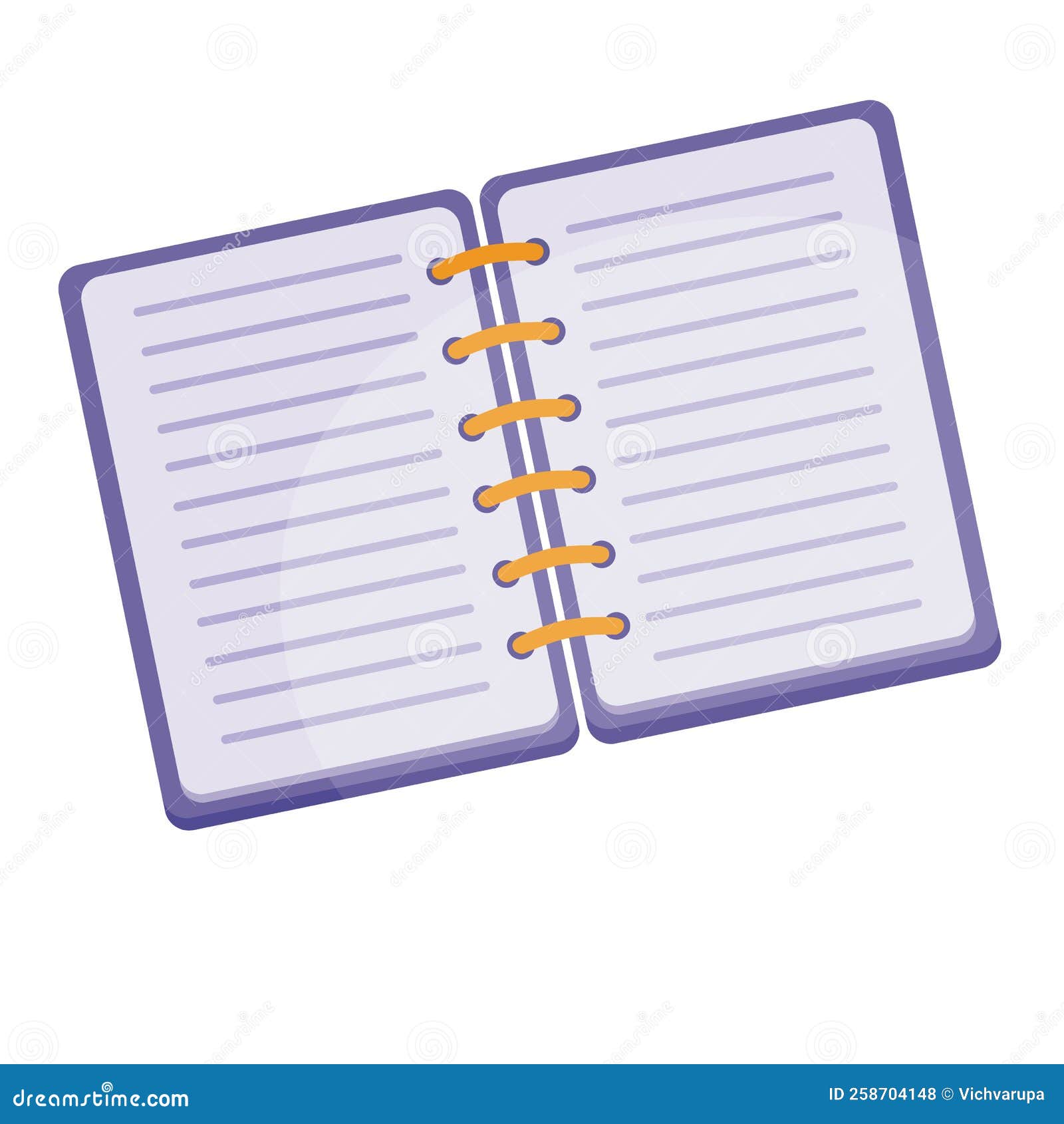 Purple Notebook with Orange Spring, Top View, Isolated Object on White ...