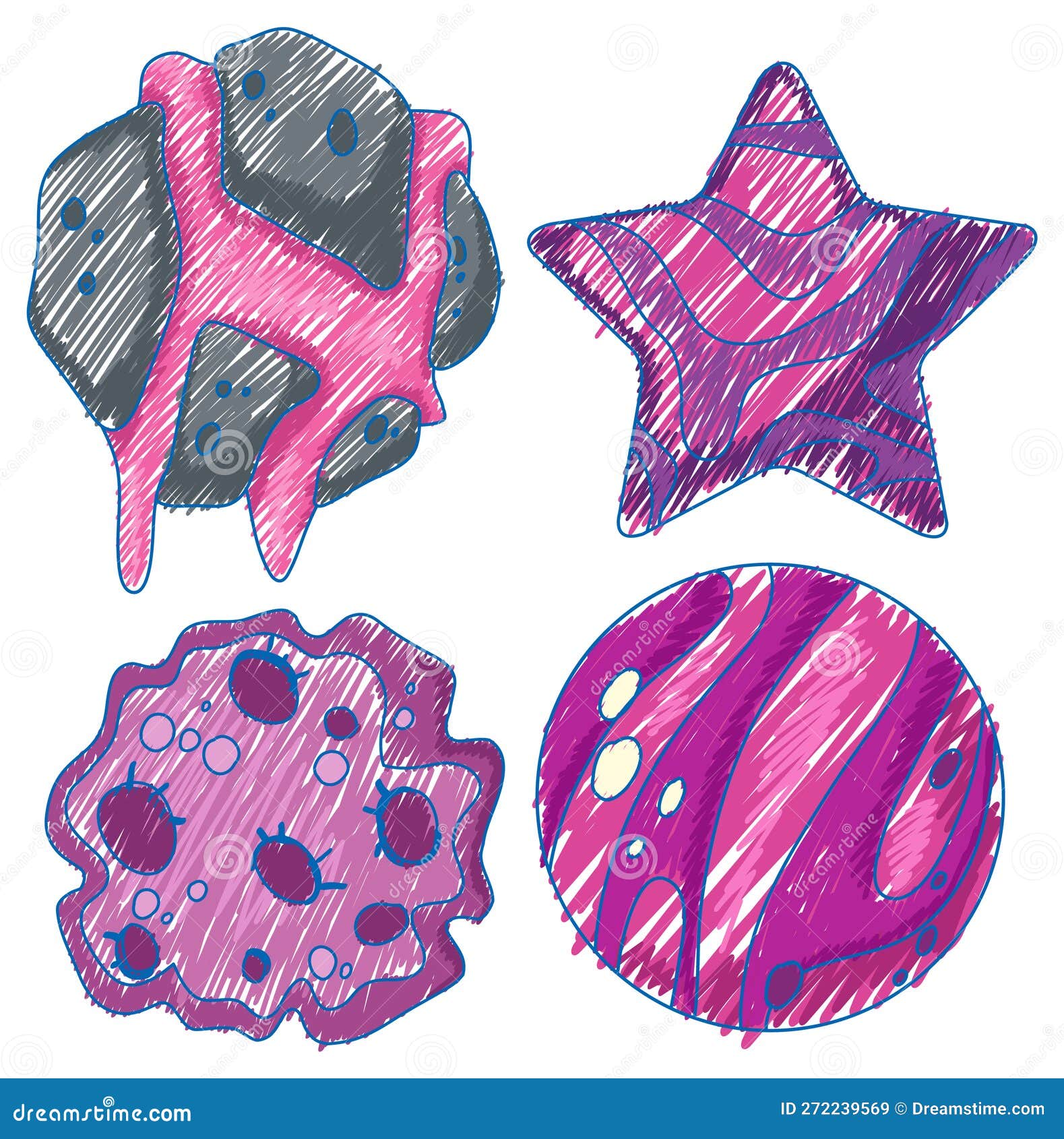 Purple Objects in Pencil Colour Sketch Simple Style Stock Vector ...