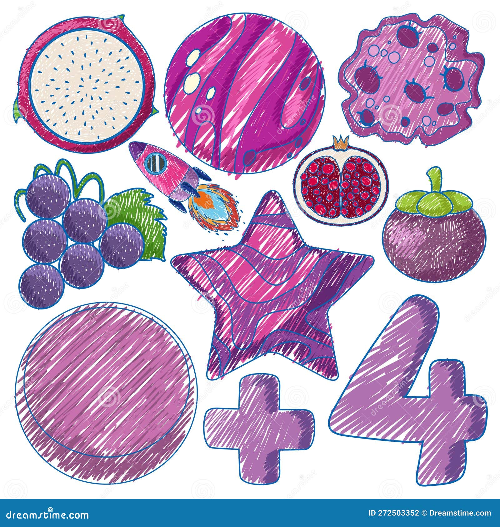 Purple Objects in Pencil Colour Sketch Simple Style Stock Vector ...