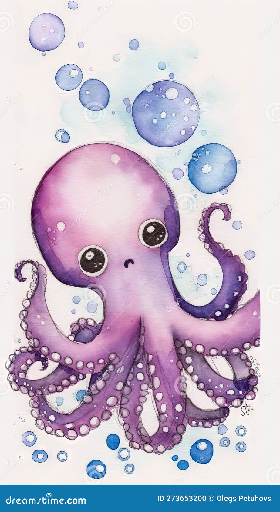 A Purple Octopus with Bubbles of Water on it S Back Stock Illustration ...