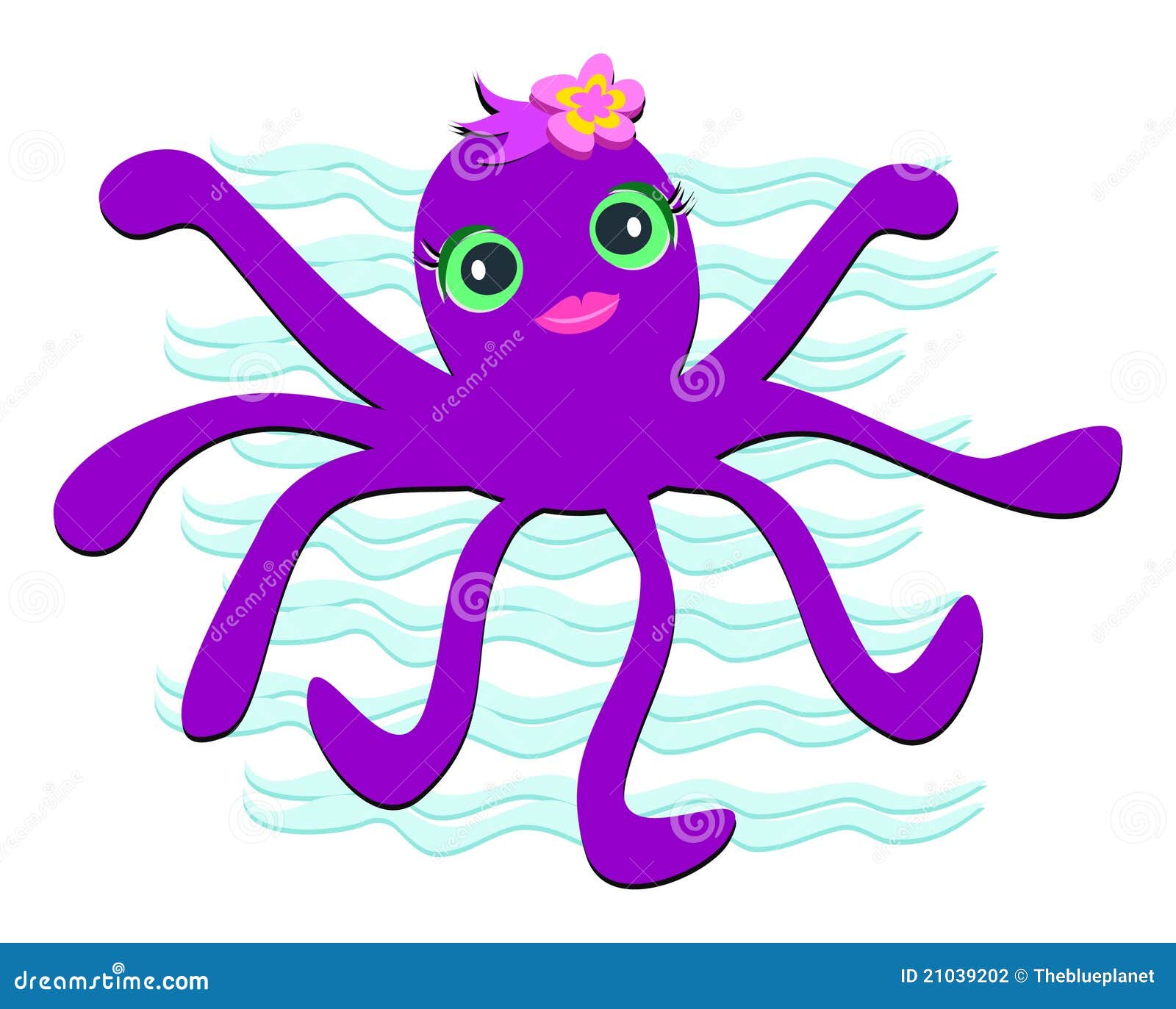 Purple Octopus with a Pink Flower Stock Vector - Illustration of ocean ...