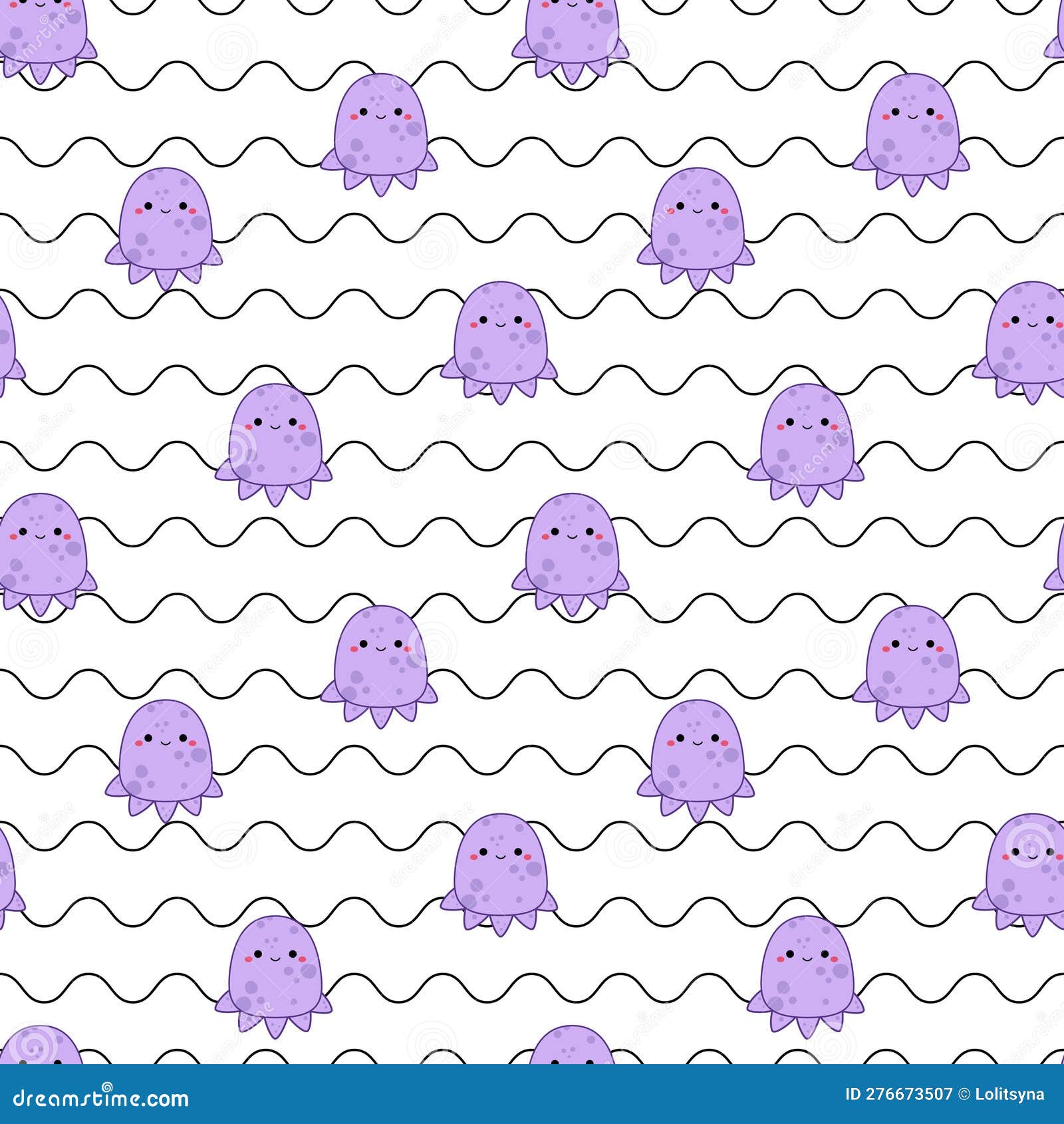 Purple Octopuses on Seamless Pattern. Squishmallow. Background with ...