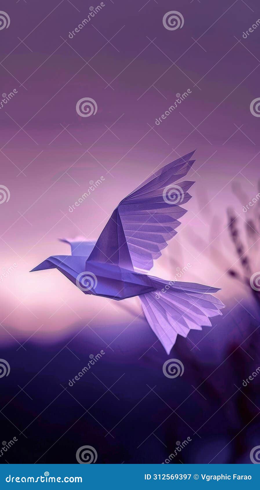 Purple Origami Bird in Flight at Dusk Stock Image - Image of inspired ...