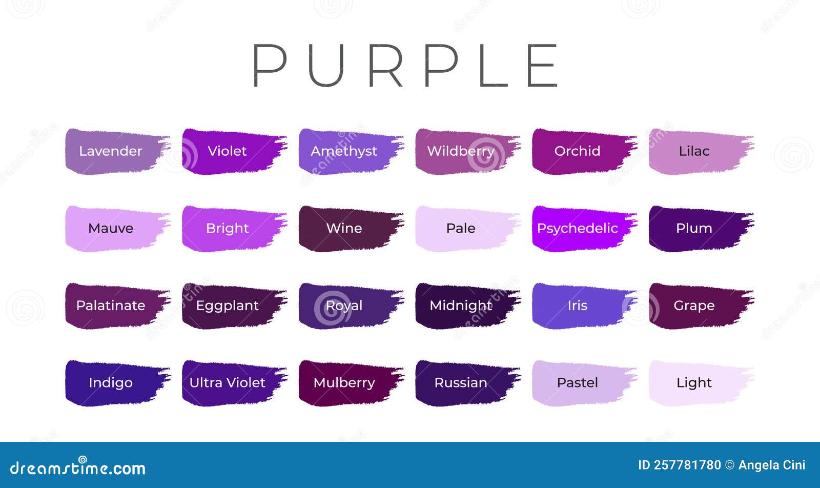 Purple Paint Color Swatches with Shade Names on Brush Strokes Stock ... Purple Paint Color Swatches with Shade Names on Brush Strokes Stock ...