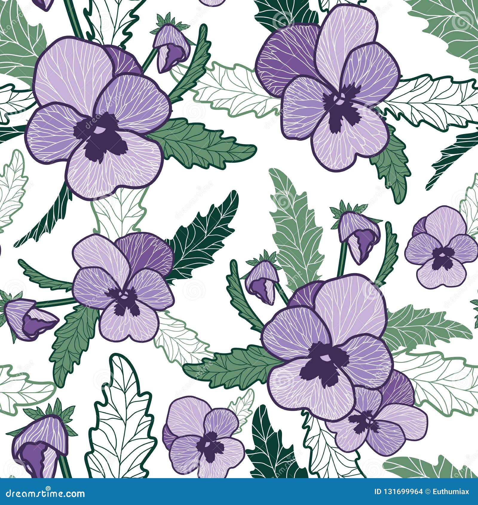 Pansy White Background Seamless Vector Pattern. Stock Vector ...