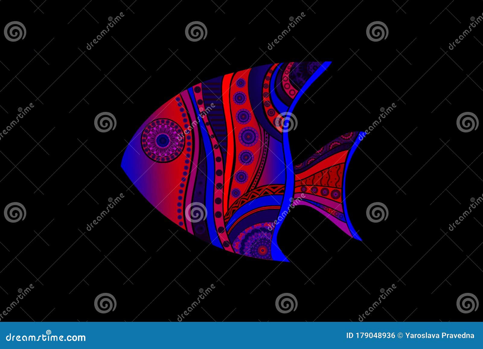 Purple Patterned Decorative Fish Stock Illustration - Illustration of ...