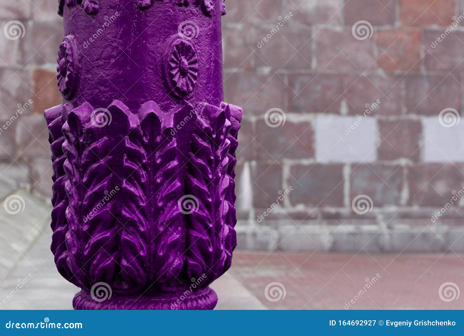 Purple Pillar Column Decorated with Patterns of Flowers. Architecture ...
