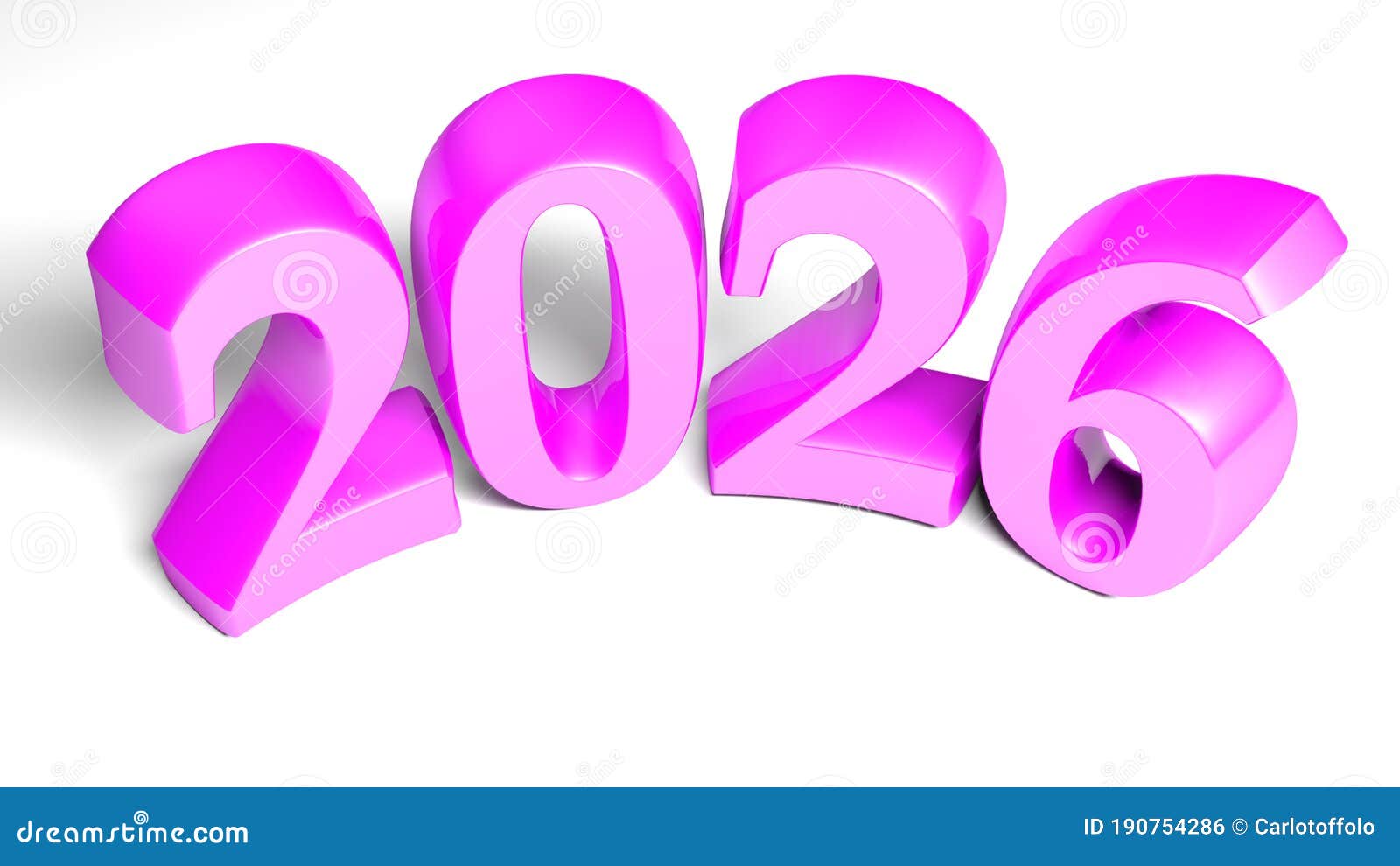 2026 Purple Pink Bent Write Isolated on White Background - 3D Rendering ...