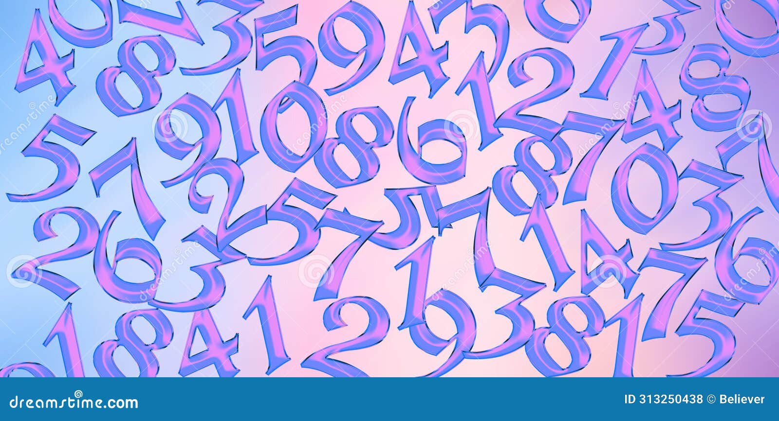 Purple-pink Numbers from 0 To 9 on a Blue Pink Pastel Gradient ...