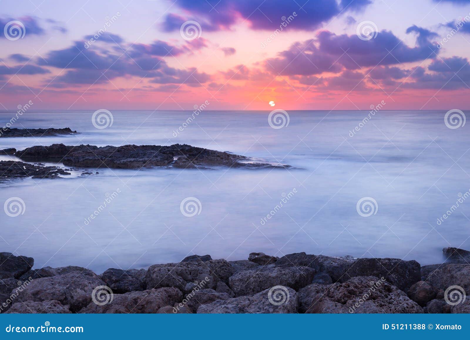 Purple and Pink Sunset Over Ocean Shore Stock Photo - Image of island ...