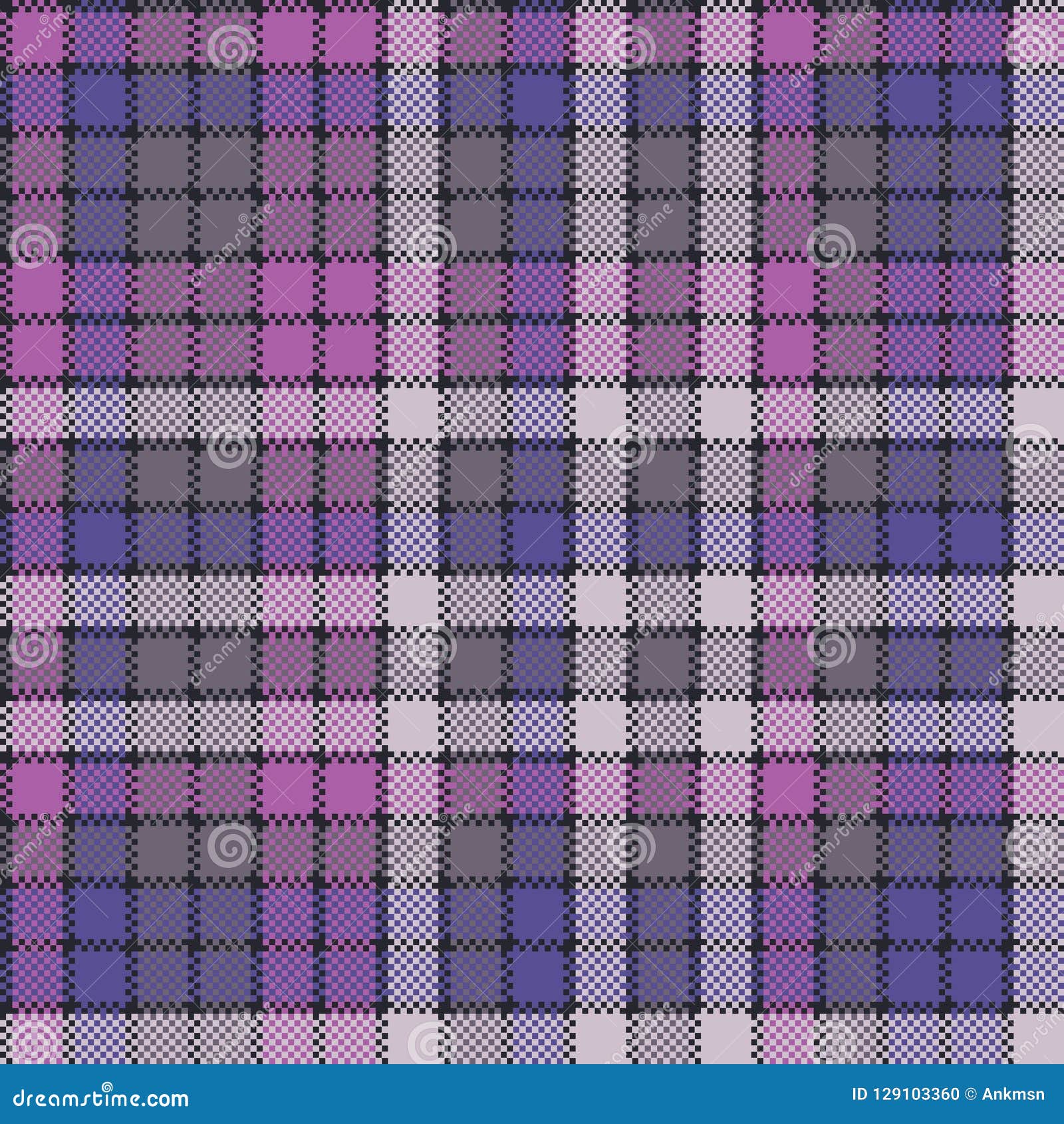Purple Pixel Plaid Fabric Texture Seamless Pattern Vector Illustration ...