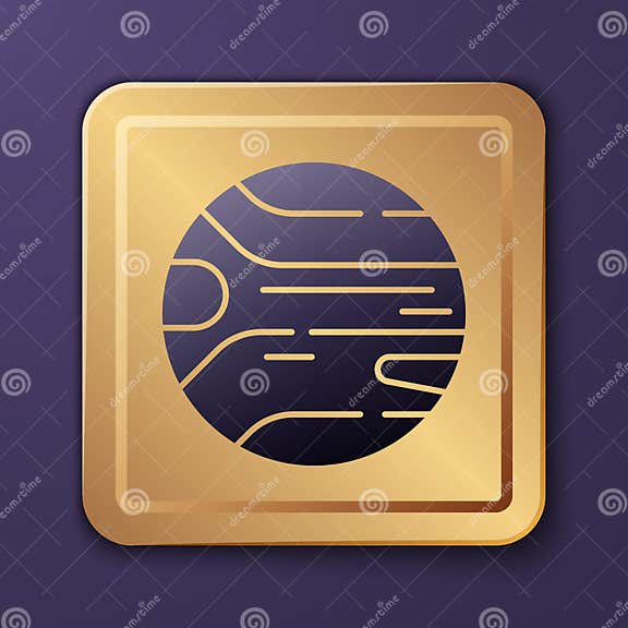 Purple Planet Icon Isolated on Purple Background. Gold Square Button ...