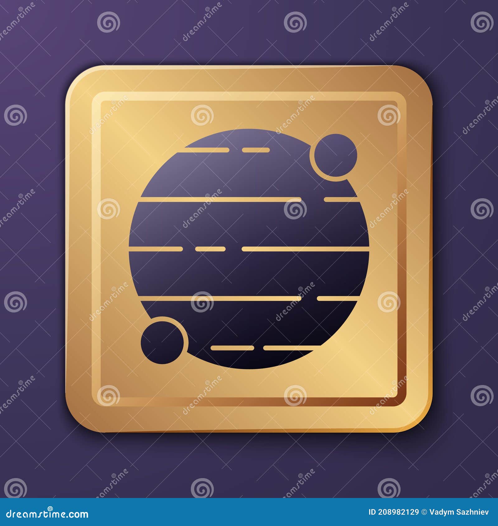 Purple Planet Icon Isolated on Purple Background. Gold Square Button ...