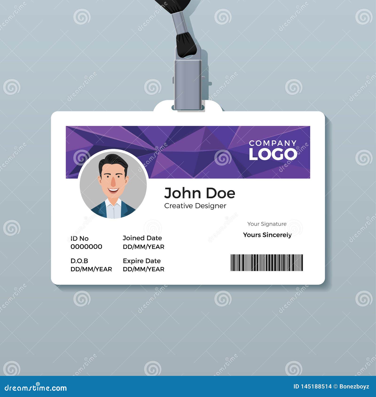 Purple Polygon ID Card Template Stock Vector - Illustration of ...