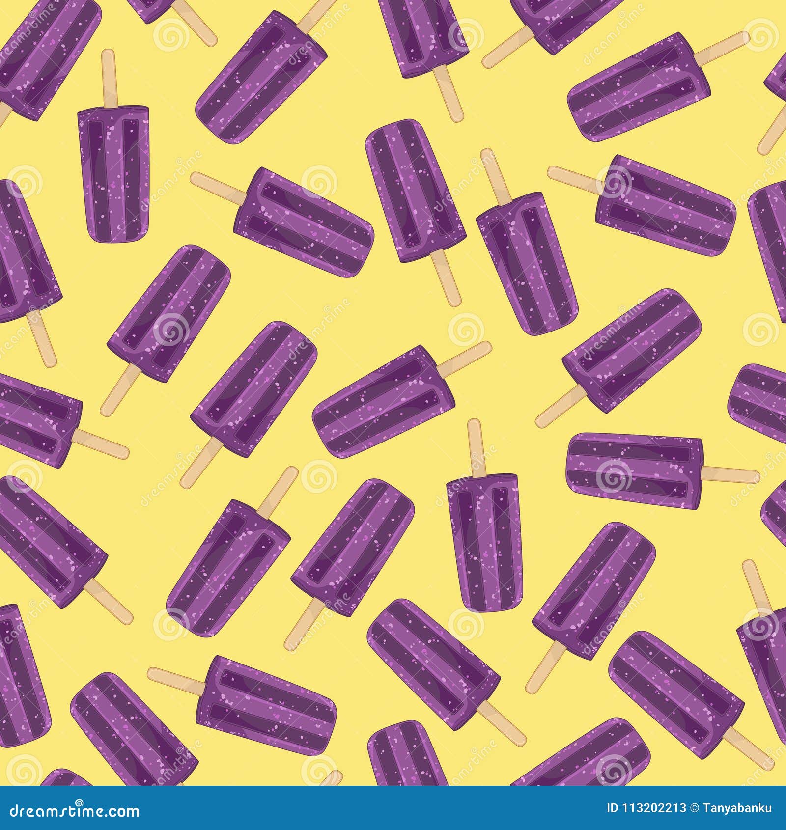 Purple Popsicles on Yellow Background Seamless Pattern Stock Vector ...