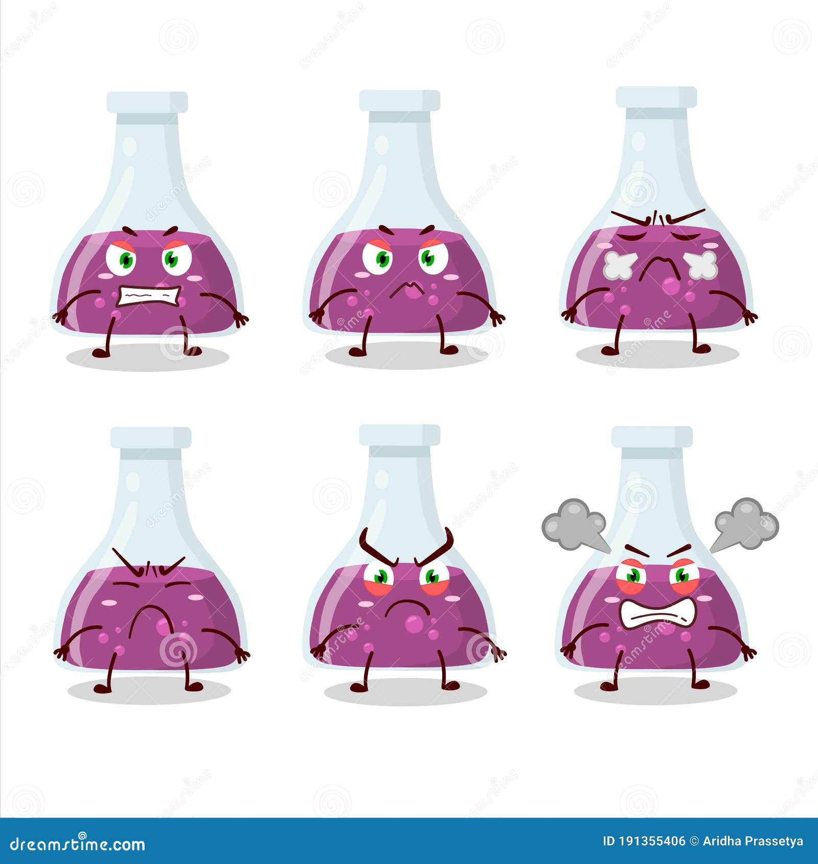 Purple Potion Cartoon Character with Various Angry Expressions Stock ...