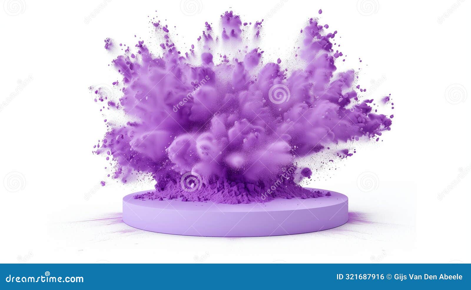 Purple Powder Chalk Explosion Behind Podium on White Background Stock ...